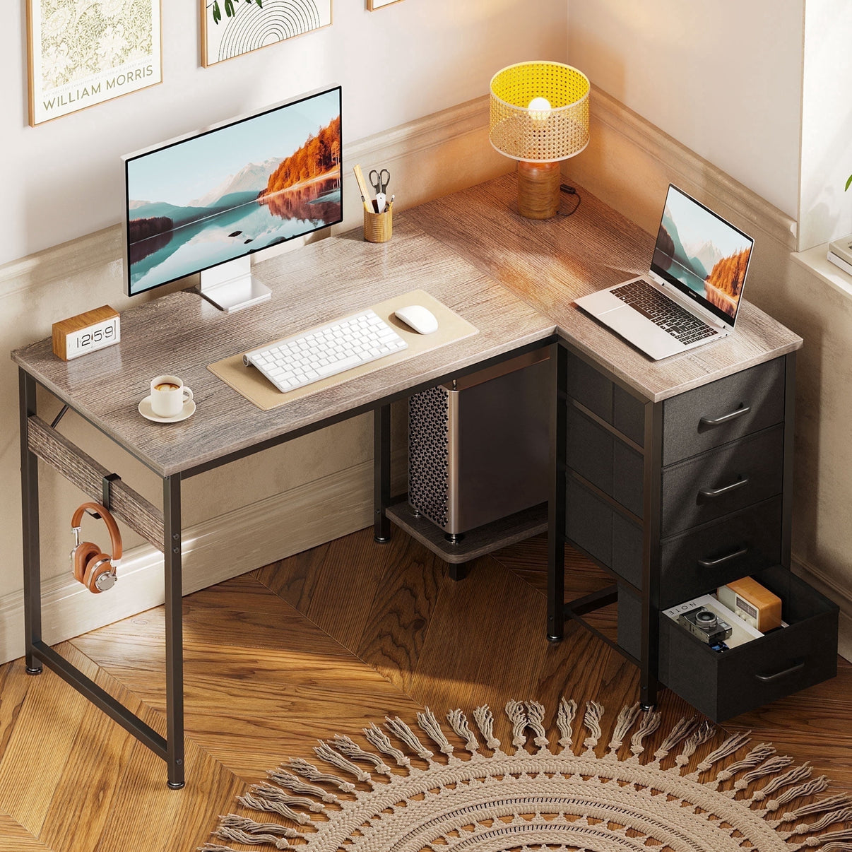 40 inch Computer Desk with 4 Fabric Drawers — Home Office Desks with S ...