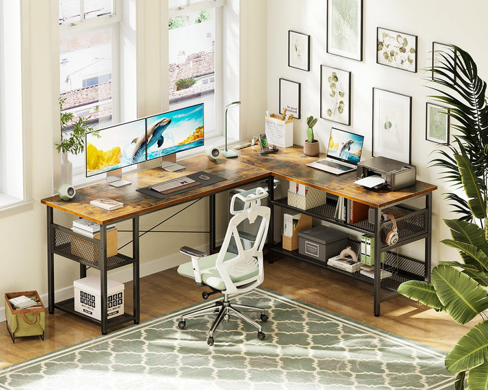 Reversible L Shaped Computer Desk with Power Outlet and USB Charging P ...